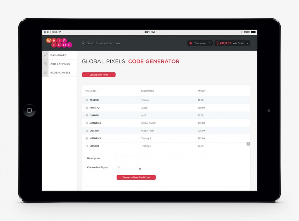 Whipcode Dashboard – Ninthlink